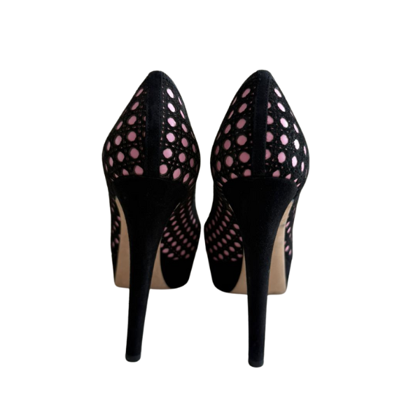 Dior Black & Pink Cannage Cutout Suede and Leather Peep Toe Platform ...