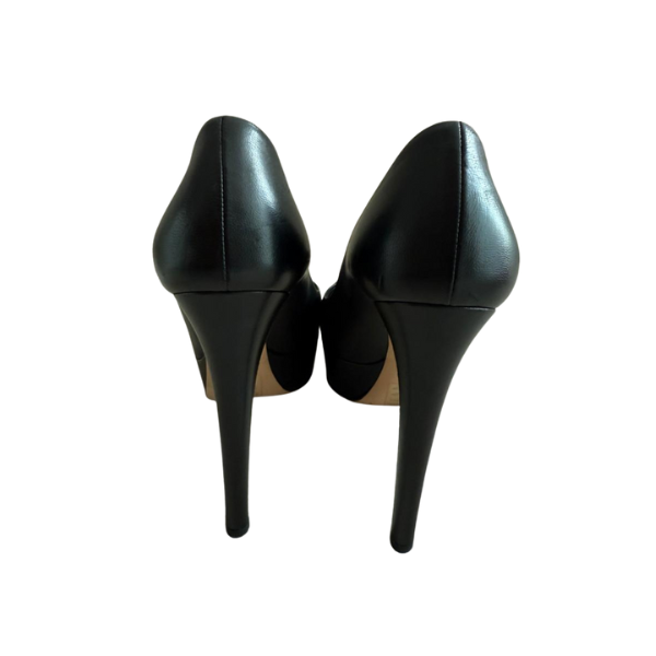 Dior Black Leather Peep Toe Platform Pumps with Rose Detail – Size 39 ...